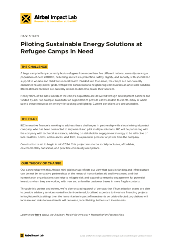 Case Study: Piloting Sustainable Energy Solutions at Refugee Camps in Need | International ...